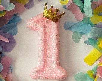 Princess Birthday Candle, Pink Glitter Candle, Gold Tiara, Crown Party ...