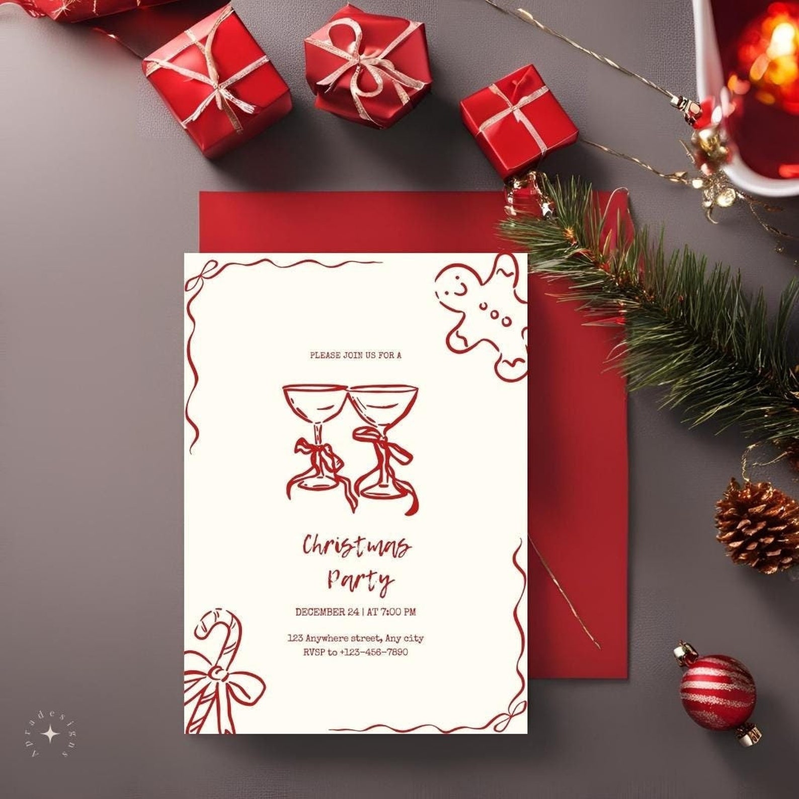 Christmas Party Invitation Template, Christmas Cocktail Party Invite ...