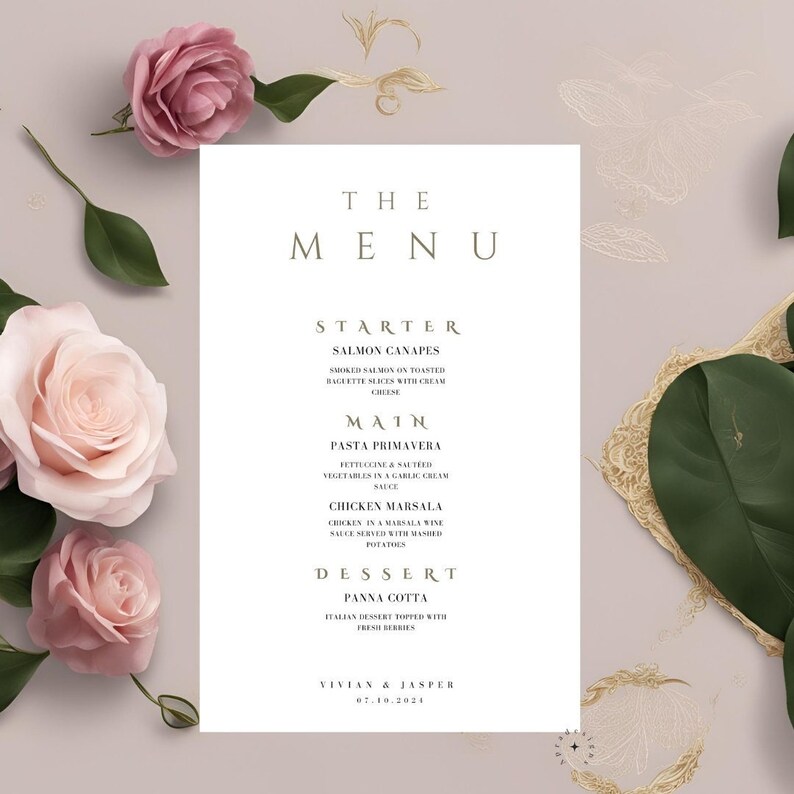 Wedding Menu Template Custom Wedding Menu Elegant Dinner Menu Dinner ...
