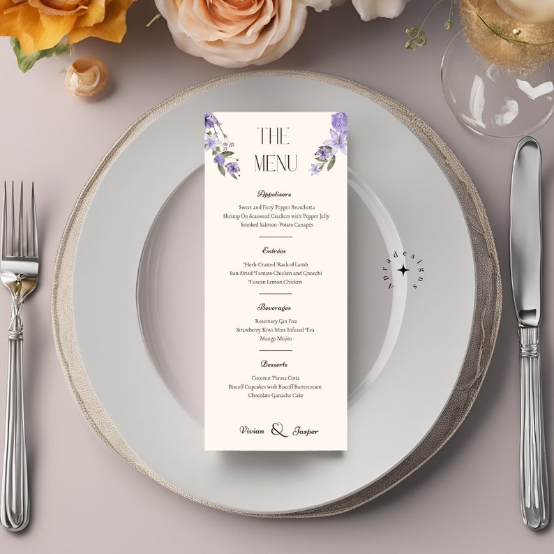 Wedding Menu Template | Custom Wedding Menu | Elegant Dinner Menu | Dinner Party Menu | Wedding ...
