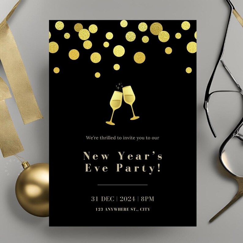 New Year's Party Invitation, 2025 New Year's Party Invitation Template ...