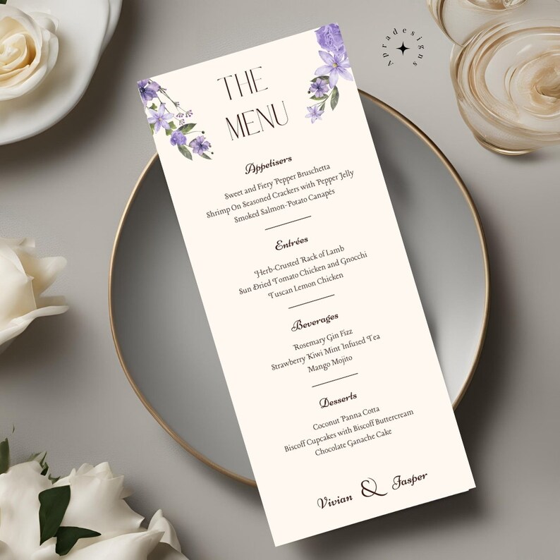 Wedding Menu Template | Custom Wedding Menu | Elegant Dinner Menu | Dinner Party Menu | Wedding ...