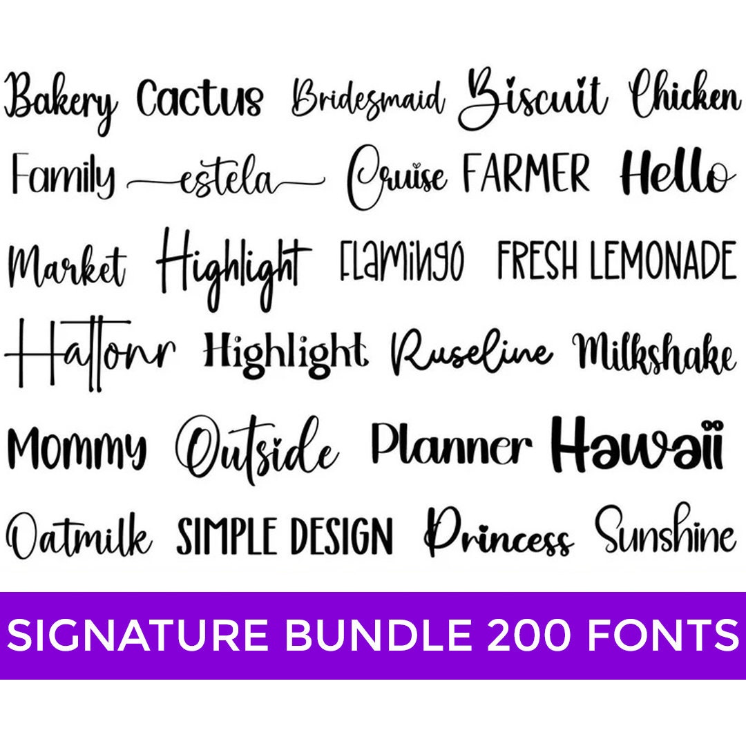 200 Signature Font Bundle Cursive Font Bundle Script Fonts Procreate Fonts Calligraphy Font ...