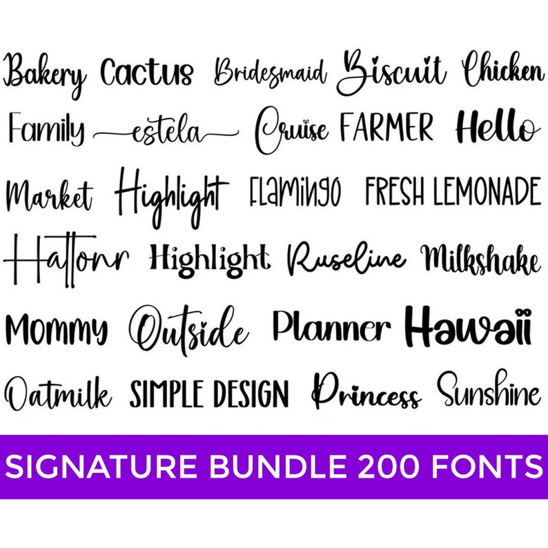 200 Signature Font Bundle Cursive Font Bundle Script Fonts Procreate Fonts Calligraphy Font ...