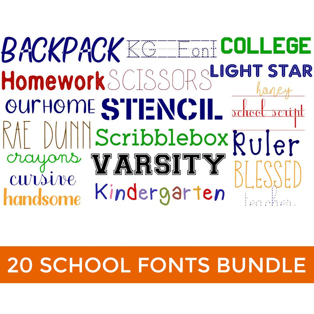 20 School Fonts Bundle Tracing Fonts Cricut Fonts Kids Fonts Teacher ...