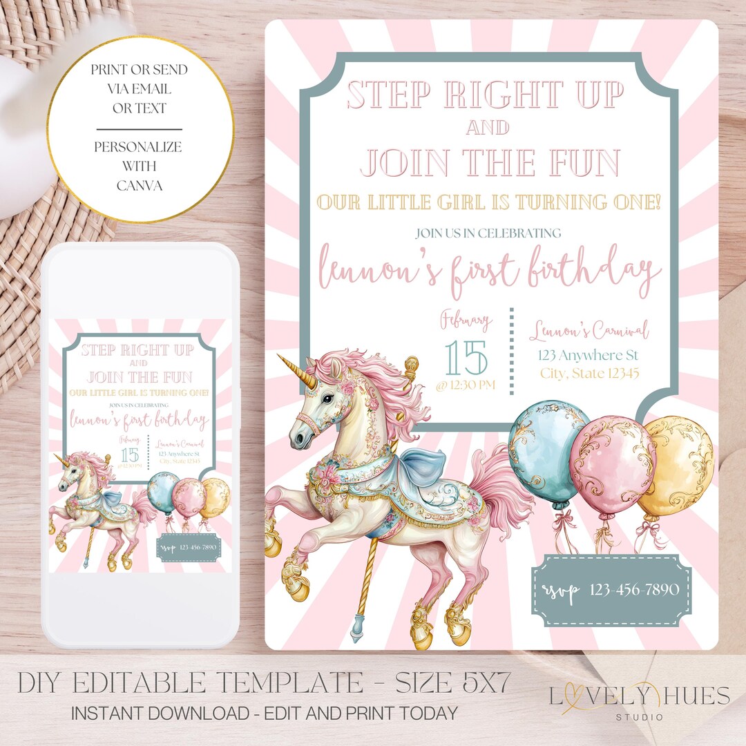 Pastel Carnival Birthday Party Invite, Fun and Festive Party Invitation ...