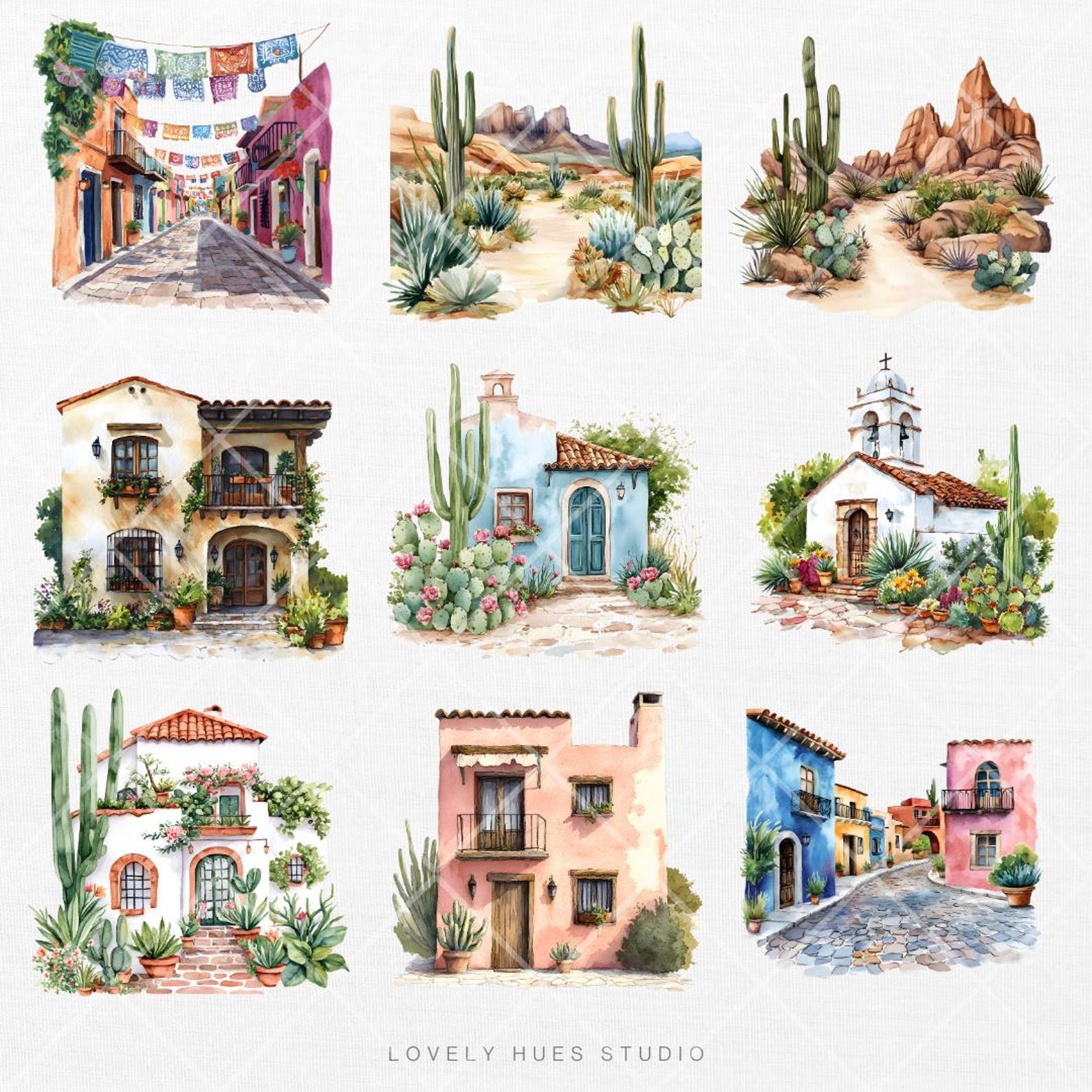 Let's Go to Mexico Clipart Pack, Watercolor Summer Graphics, Travel ...