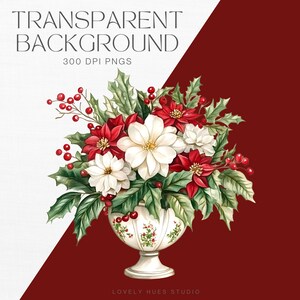 Christmas Florals Clipart Pack, Watercolor Graphics, Festive Holiday ...