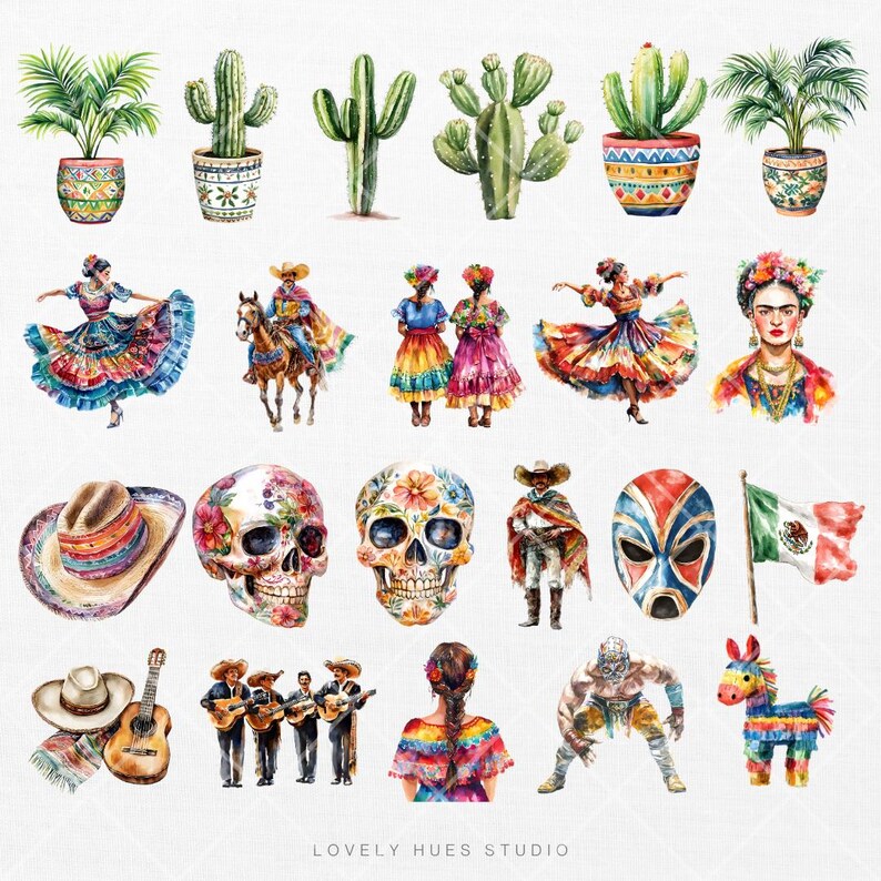 Let's Go to Mexico Clipart Pack, Watercolor Summer Graphics, Travel ...