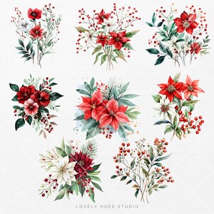 Christmas Florals Clipart Pack, Watercolor Graphics, Festive Holiday ...