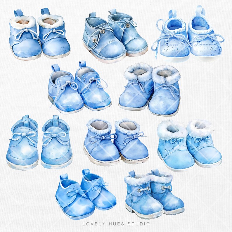 Blue Baby Booties Clipart, Watercolor Baby Shower, Baby Boy ...