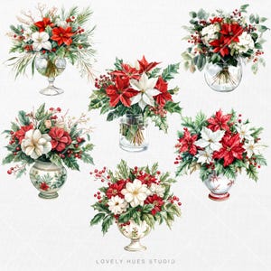 Christmas Florals Clipart Pack, Watercolor Graphics, Festive Holiday ...