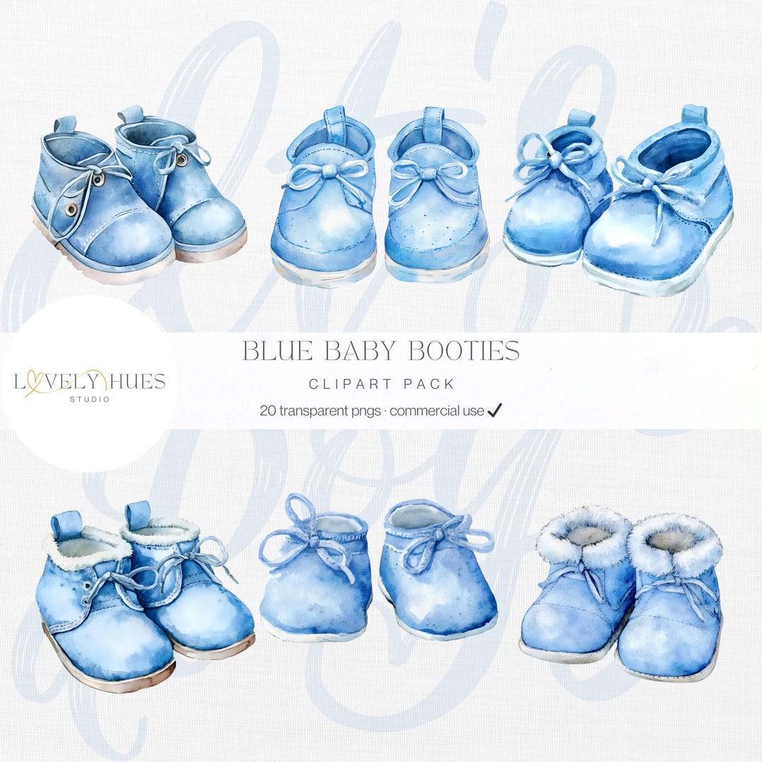 Blue Baby Booties Clipart, Watercolor Baby Shower, Baby Boy ...