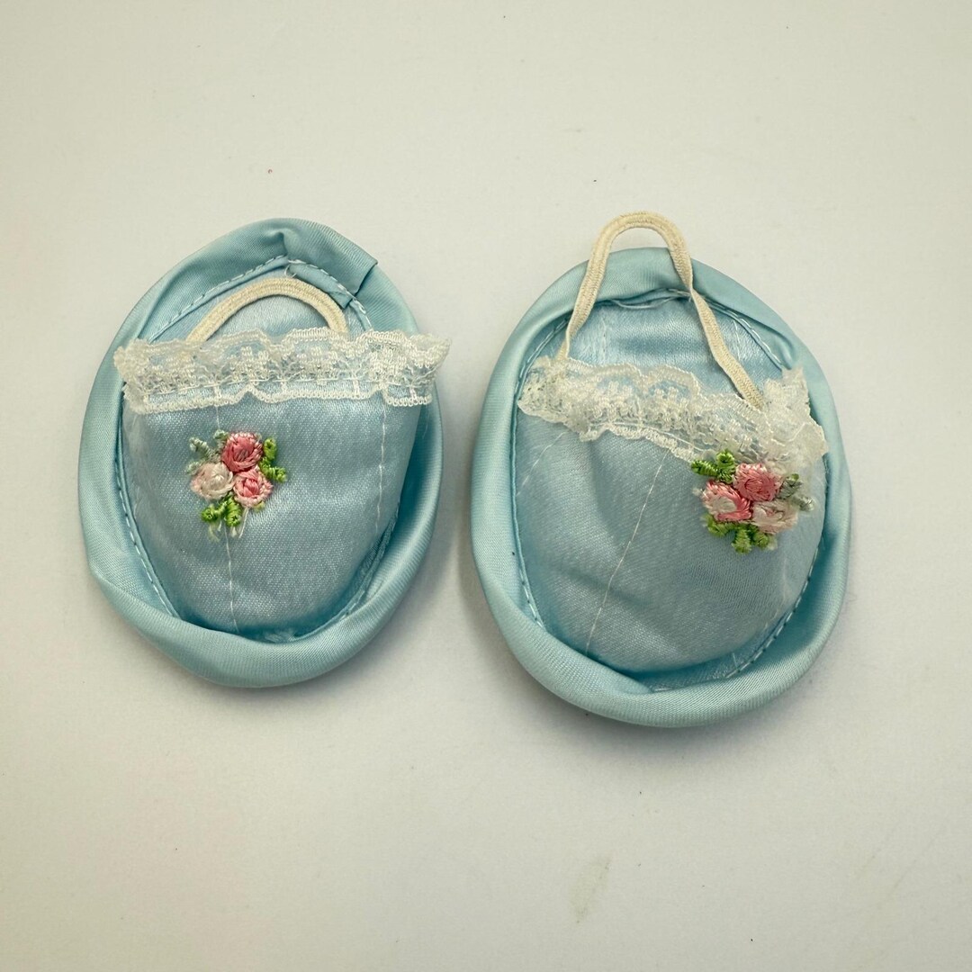 VTG Satin Doll Slippers Lace Trim & Embroidered Roses– Baby Keepsake ...