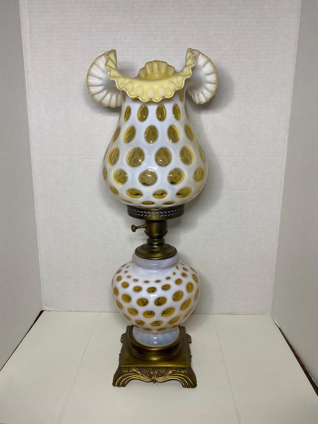 Fenton Honeysuckle Opalescent Coin Dot Lamp - Etsy