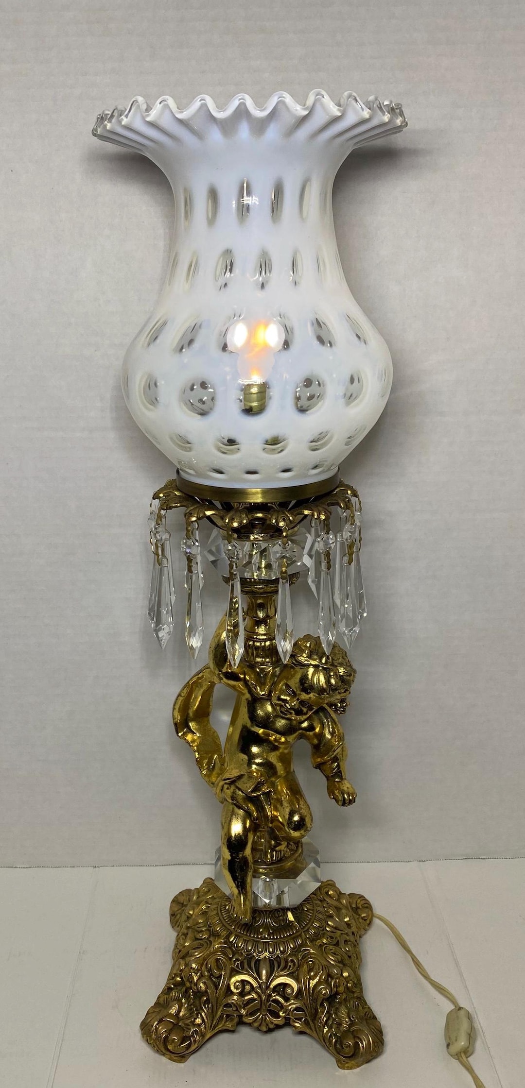 Fenton French Opalescent Coin Dot Lamp - Etsy