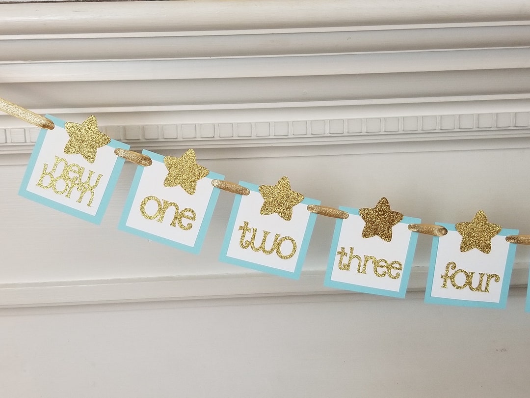 Photo Banner 12 Month - Twinkle Twinkle Little Star - LIGHT BLUE GOLD ...
