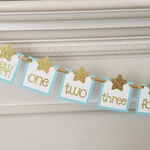 Photo Banner 12 Month - Twinkle Twinkle Little Star - LIGHT BLUE GOLD ...