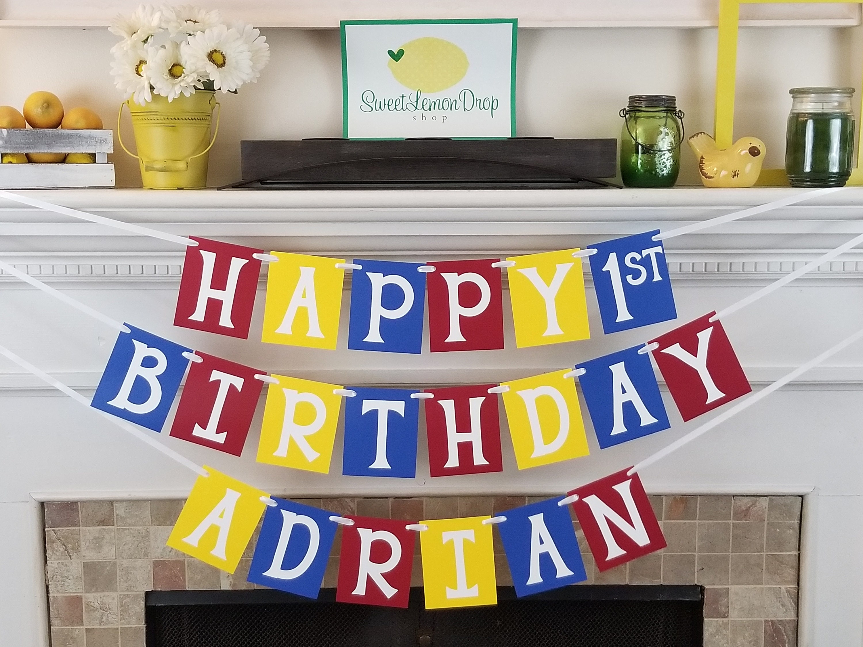 Birthday banner primary colors Happy Birthday first 1st | Etsy