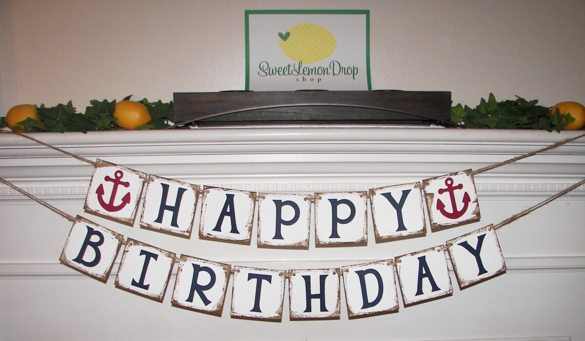 Nautical Birthday Banner, Rustic, Twine, HAPPY BIRTHDAY Banner With ...