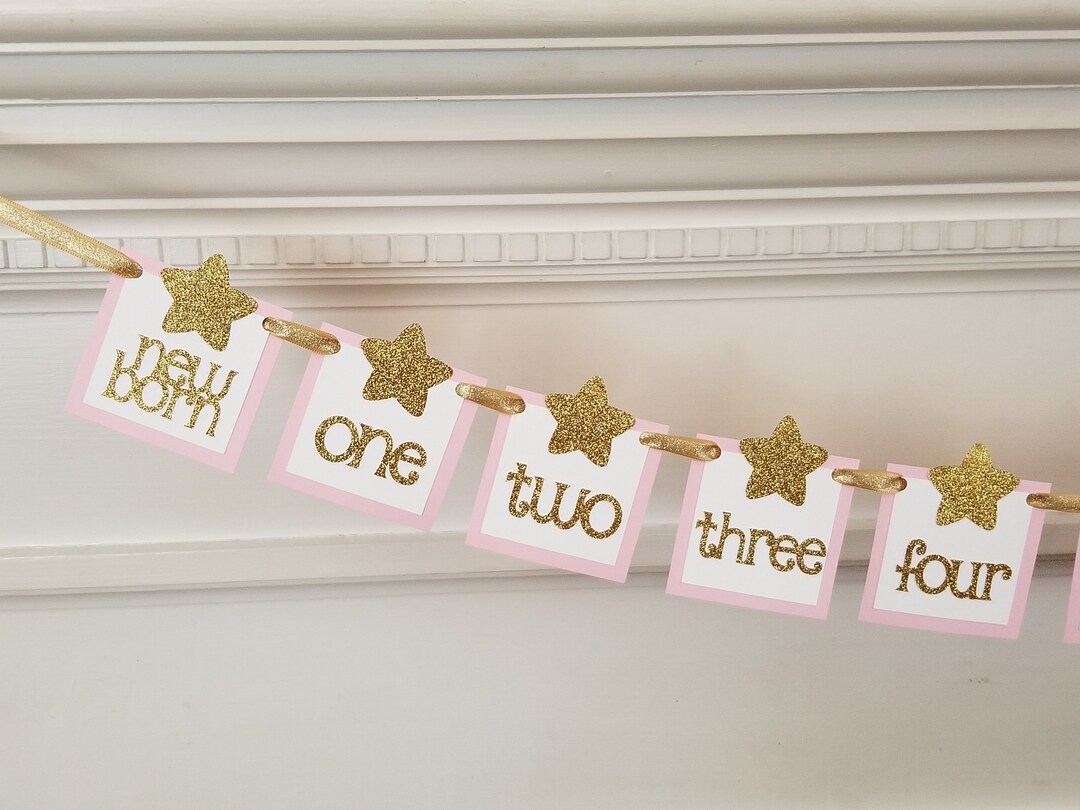 Photo Banner 12 Month - Twinkle Twinkle Little Star - PINK Gold - 1st ...