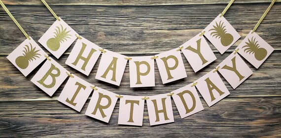 Pineapple Birthday Banner - Luau Tropical - Pink Gold - first birthday ...
