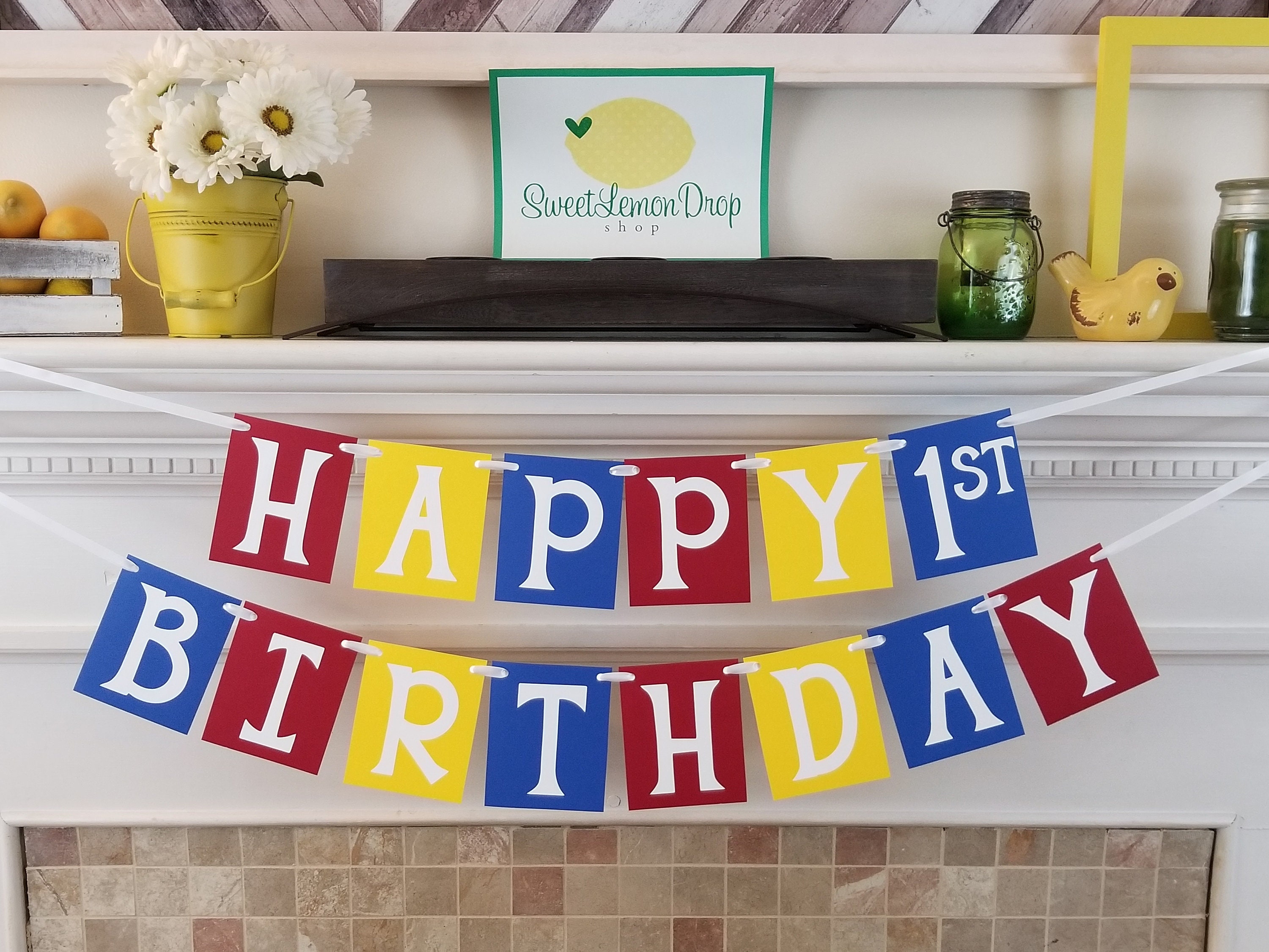Birthday banner primary colors Happy Birthday first 1st | Etsy