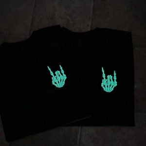 Embroidered Skeleton Hand T-shirt | Glow in the Dark Skeleton | Rock on ...