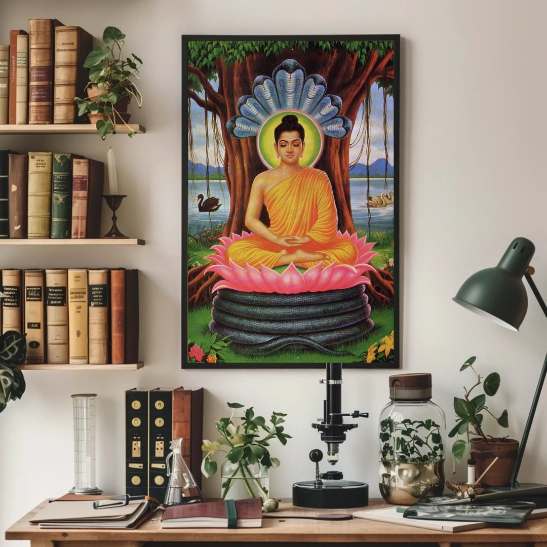 Buddha Meditating Poster: Religious Teacher Print, Retro Home Decor - Etsy