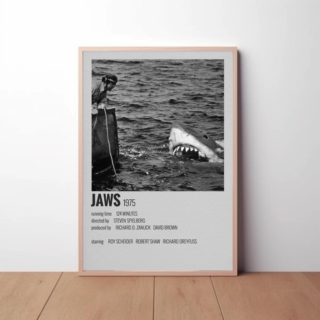 Framed Jaws Classic Vintage Movie Poster, Minimalist Home Décor, Film ...