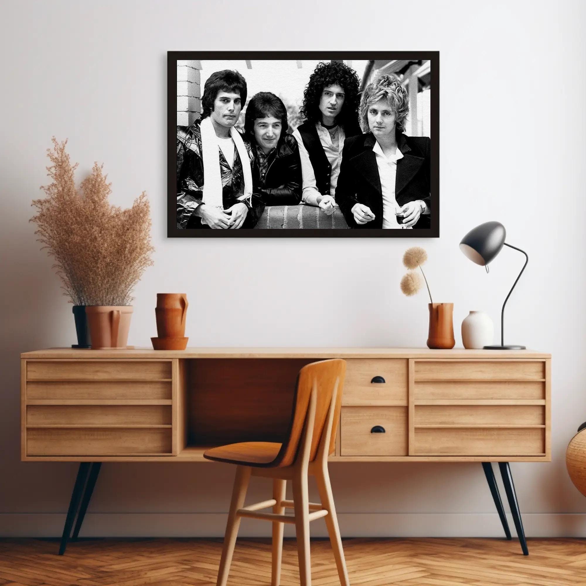 Freddie Mercury Poster, Singer Rock Band Queen Black and White Wall Art ...