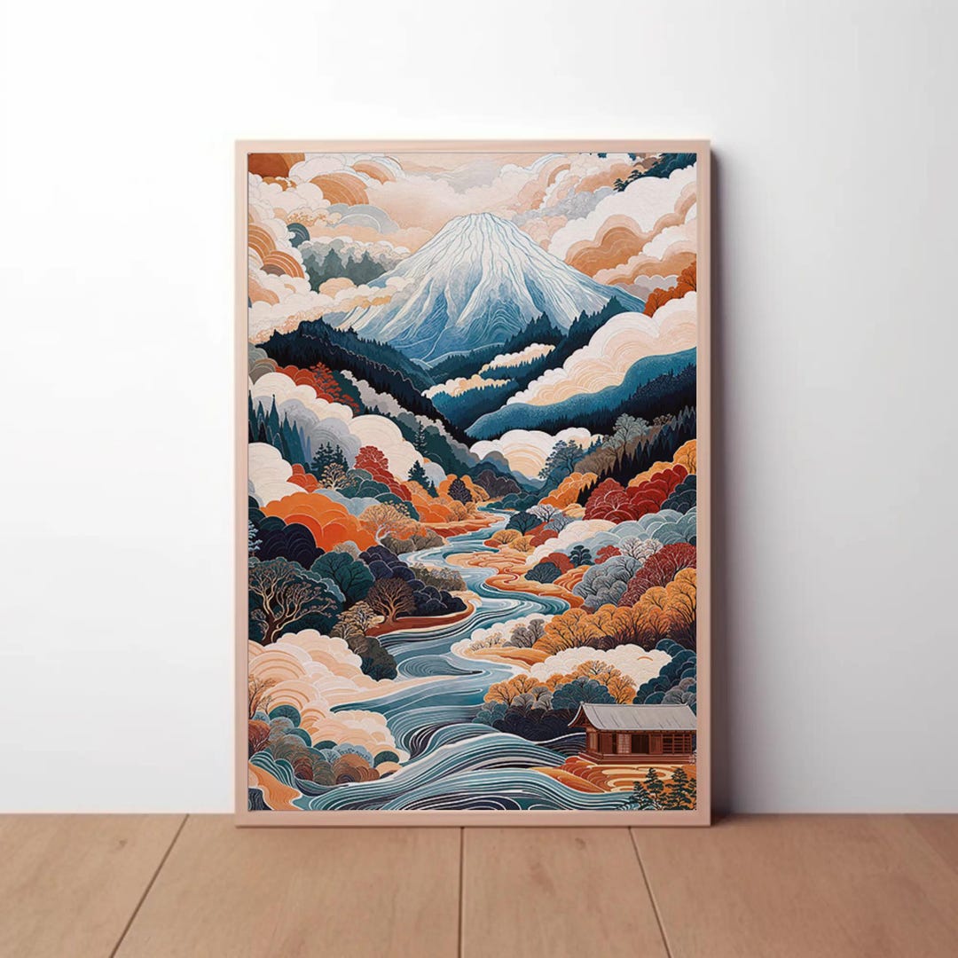 Hokusai Ukiyo-e Japanese Mountain Waterfall Wall Art Landscape Poster ...