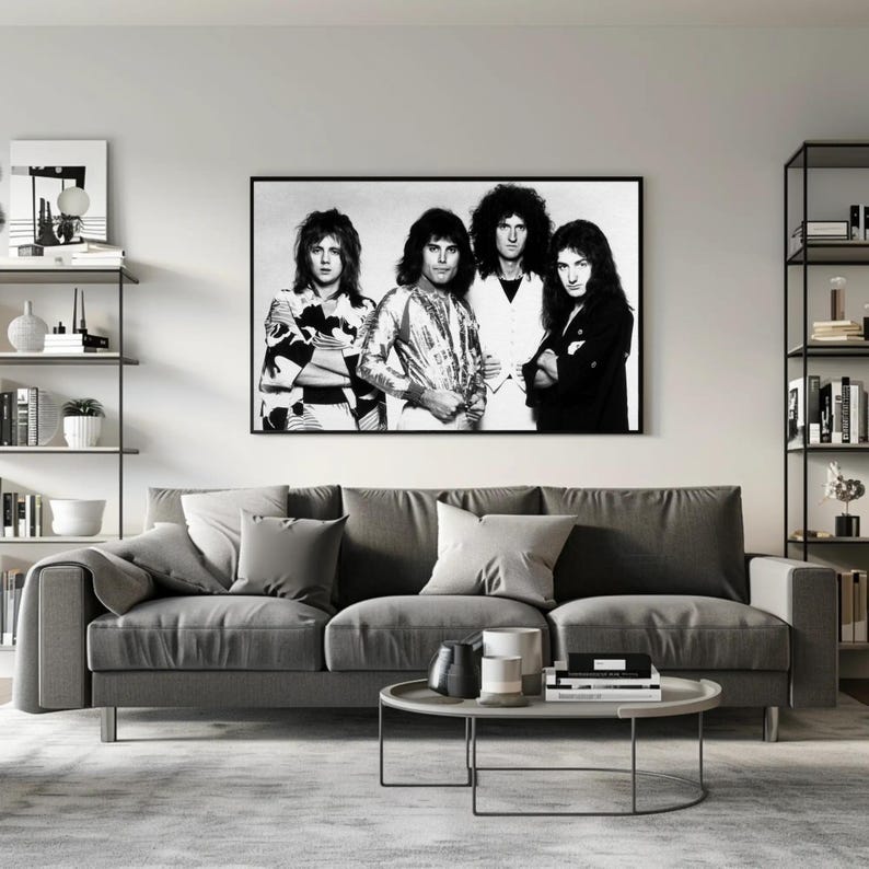 Freddie Mercury Poster, Singer Rock Band Queen Black and White Wall Art ...