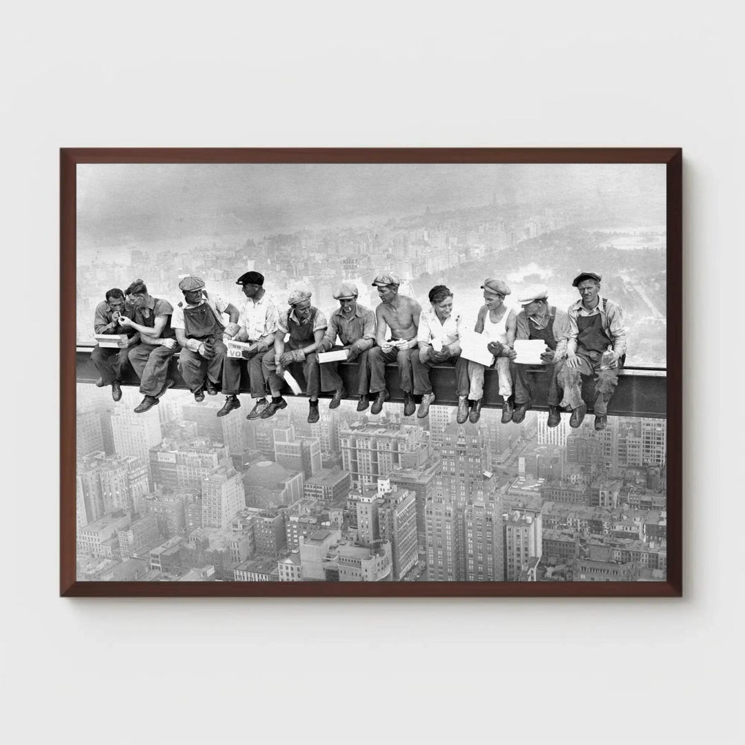 New York Construction Workers Lunch on Skyscraper: Vintage Black and ...