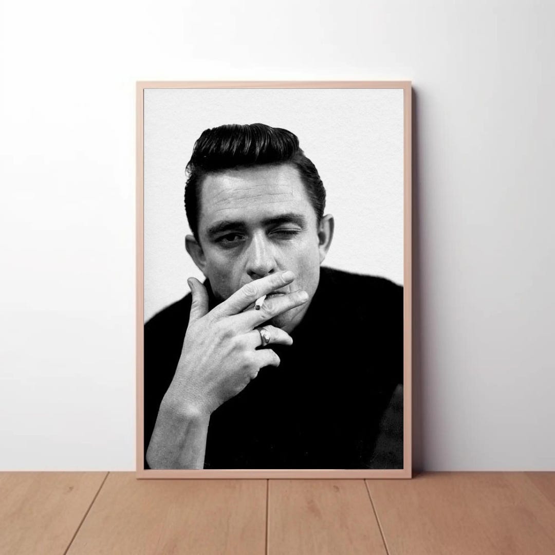 Johnny Cash Smoking Cigarette Poster Iconic Country Music Singer Black ...