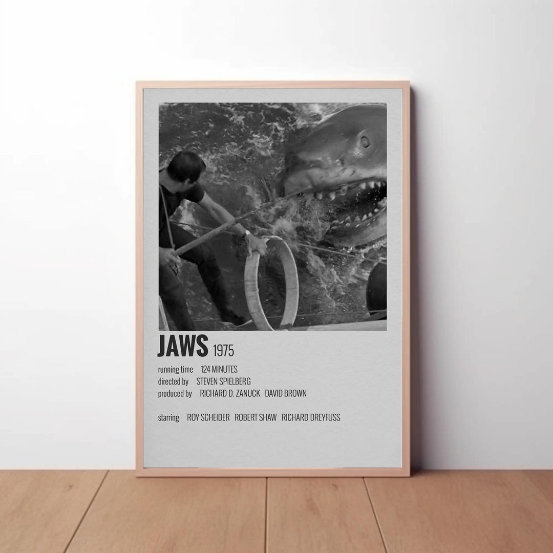 Framed Jaws Classic Vintage Movie Poster, Minimalist Home Décor, Film ...