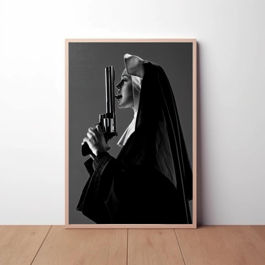 Nuns With Gun Print, Smoking Nuns, Funny Black and White Vintage Wall ...