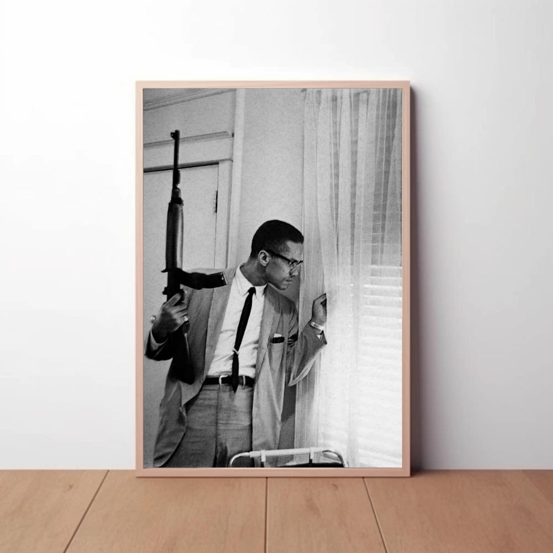 Malcolm X Holding Gun Civil Rights Print, Black and White Wall Art ...