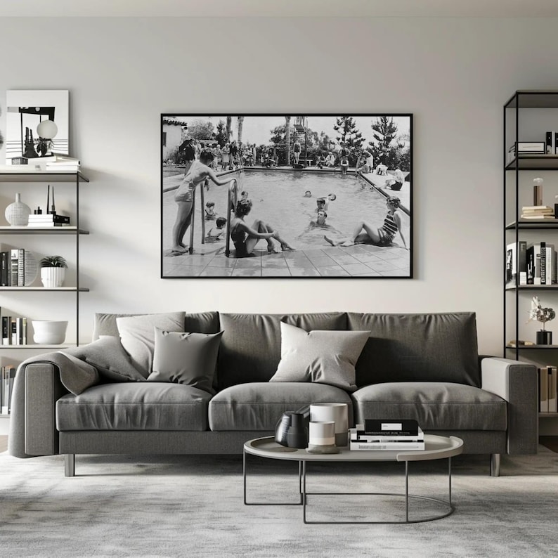 1960s Pool Party Poster: Black and White Vintage Print - Etsy