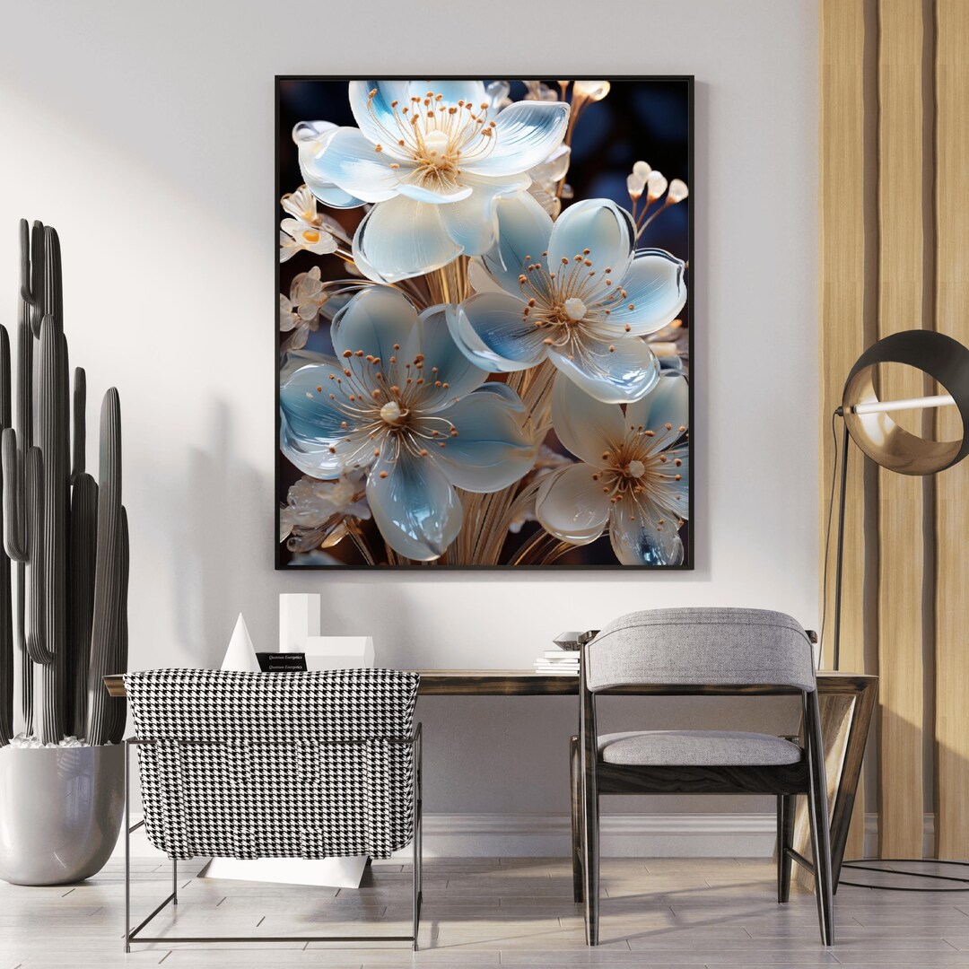 Delicate Frosted Glass Flower Art Print, Modern Floral Wall Decor ...