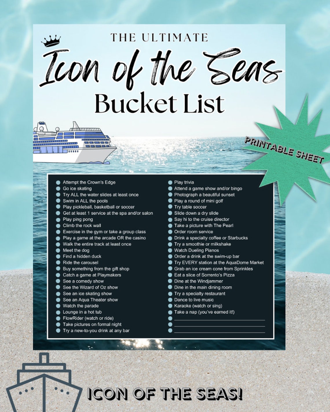 Icon of the Seas Bucket List Sheet royal Caribbean Cruise Itinerary ...