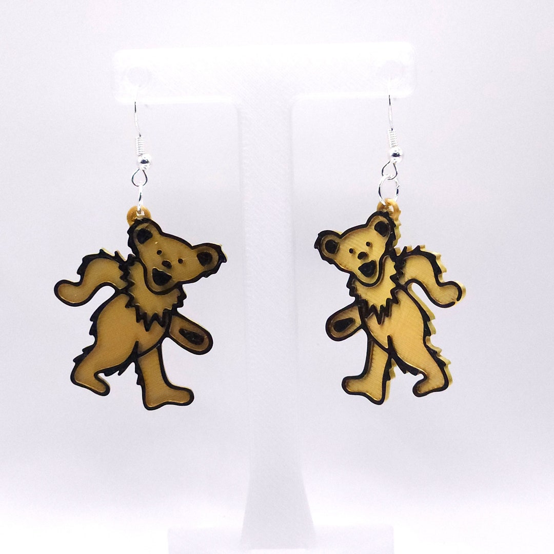 Grateful Dead Dancing Bears Earrings | Shiny Yellow 3D Printed With ...