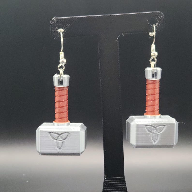 Mjolnir Thor's Hammer 3D Printed Hologram Earrings Hypoallergenic Hooks ...