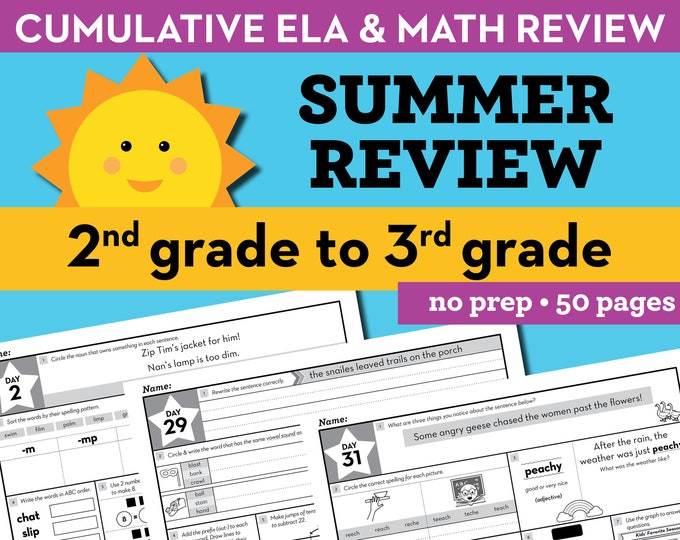 2nd Grade Worksheets Summer Workbook Printable Daily Summer Packet ...
