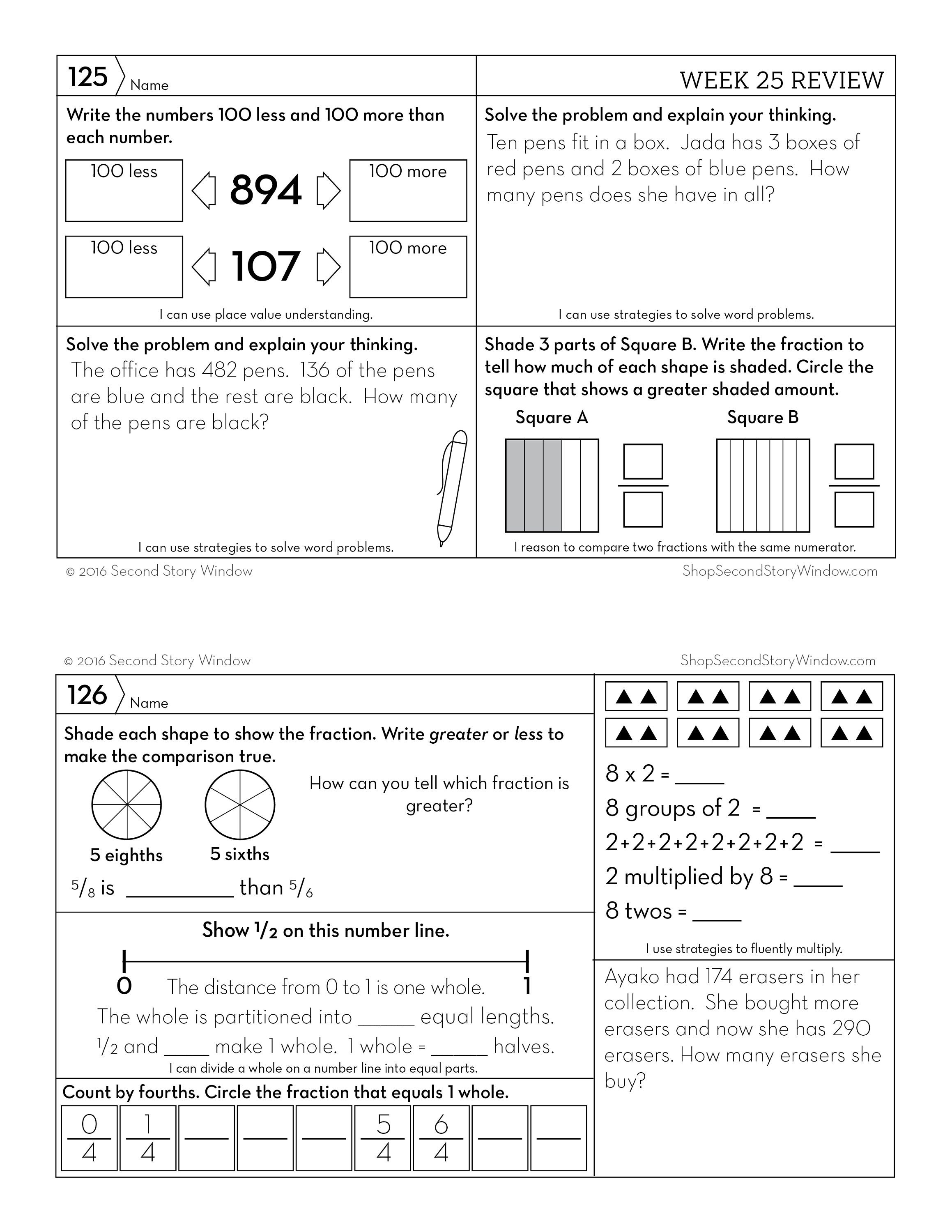 3rd Grade Math & Reading Homework Worksheets for Homeschool and Skill ...