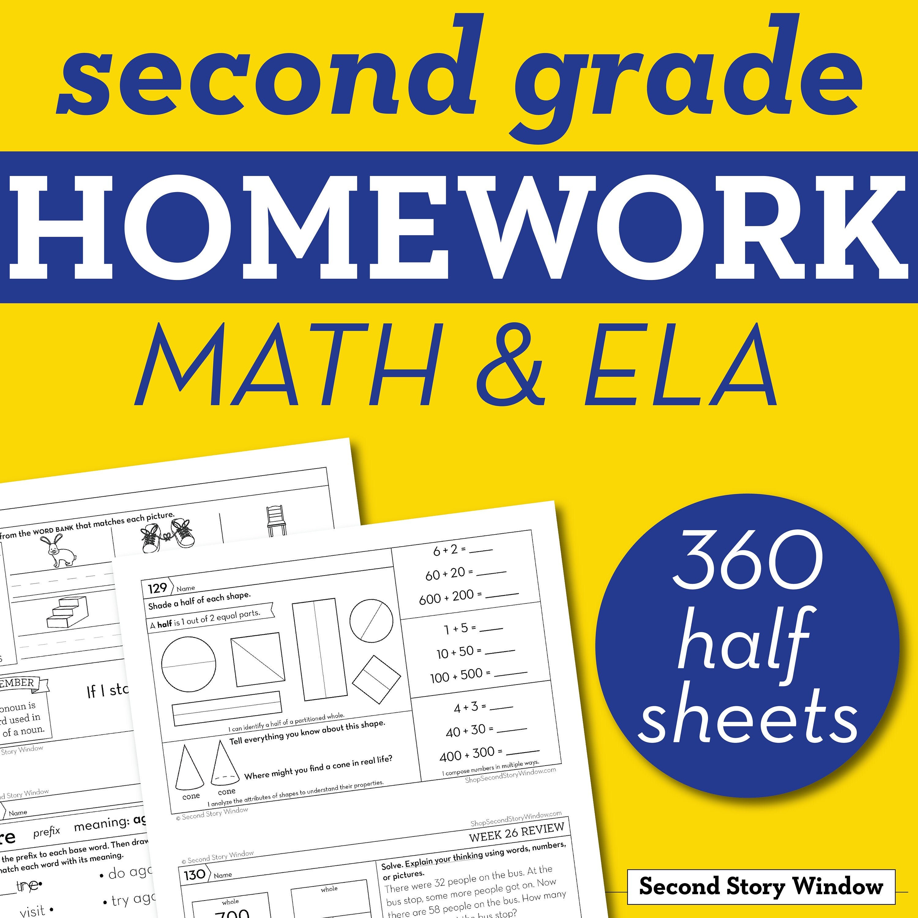 2nd Grade Math and Reading Homework Educational Activity | Etsy