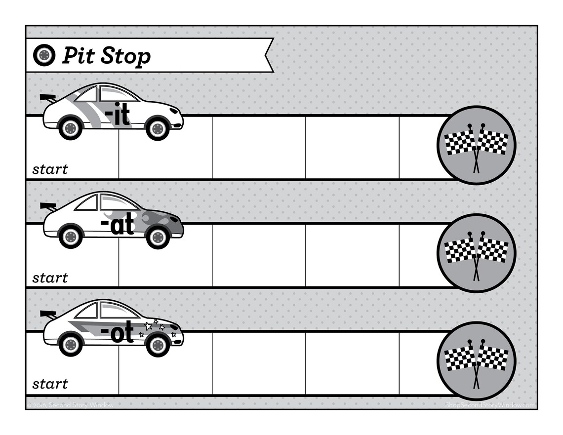 Pit Stop Game Short Vowel Phonics Letter Sound Printable Game ...