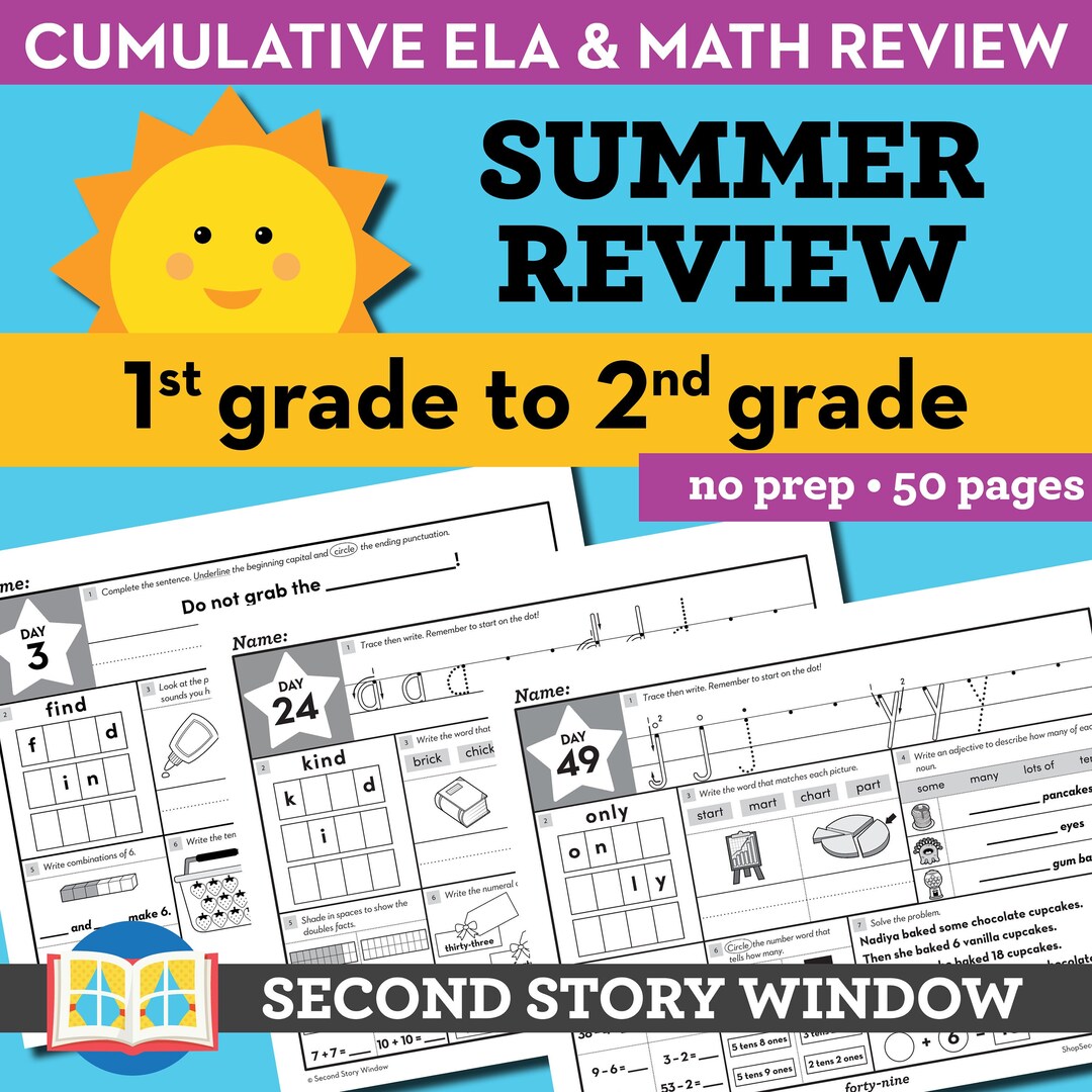 1st Grade Worksheets Printable Review First Grade Summer Workbook ...