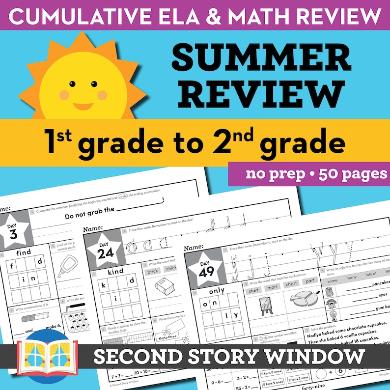 1st Grade Worksheets Printable Review First Grade Summer Workbook ...