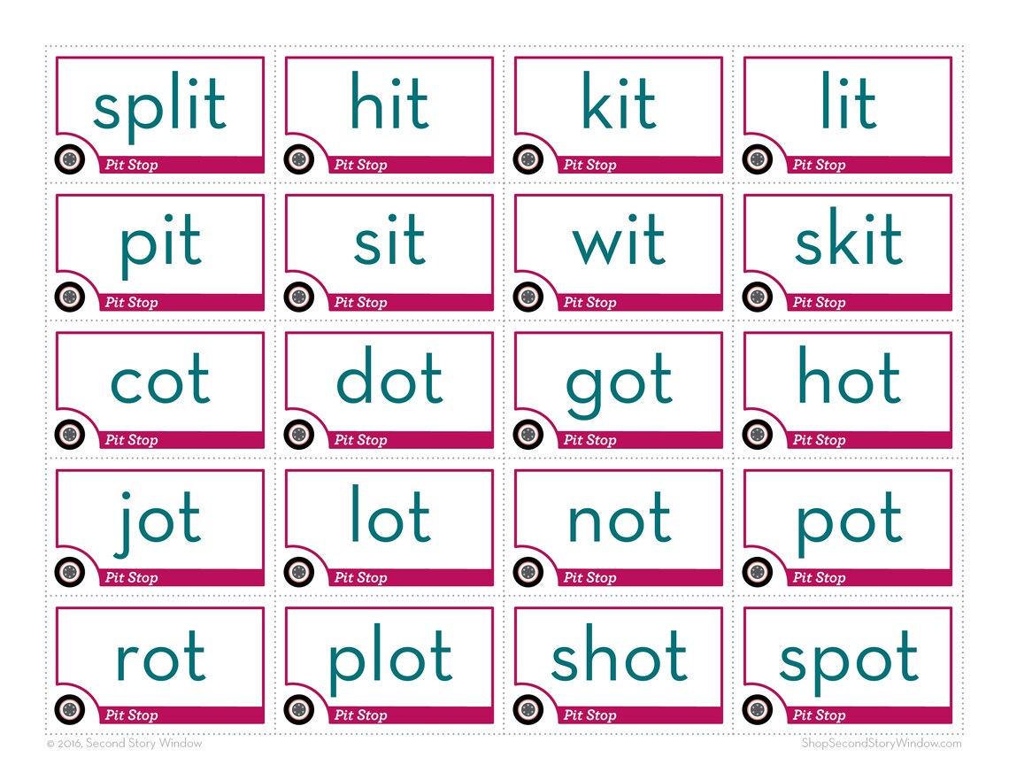 Pit Stop Game Short Vowel Phonics Letter Sound Printable Game ...